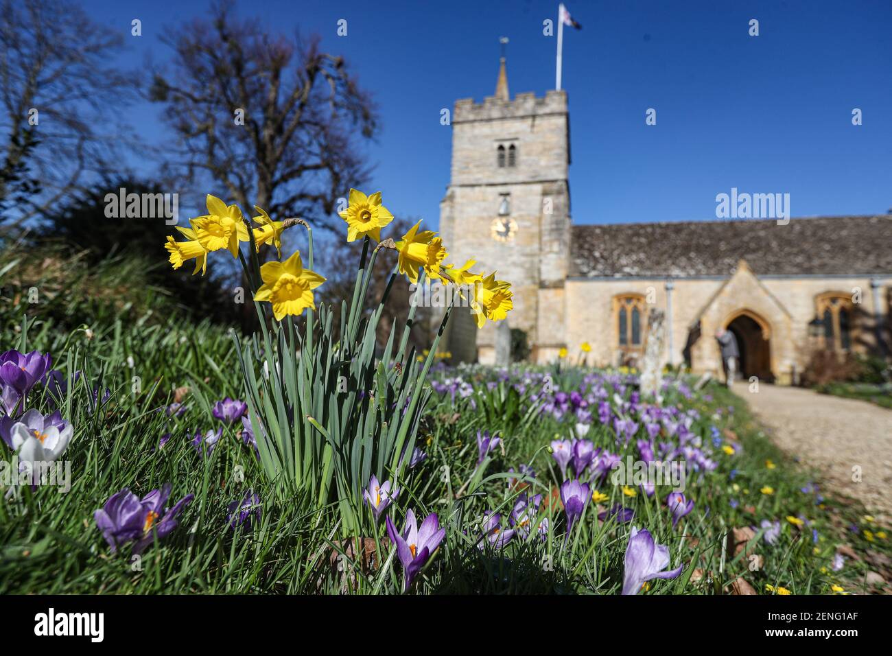 Daffodils and crocuses begin to bloom in the yard of Birlingham Church ...