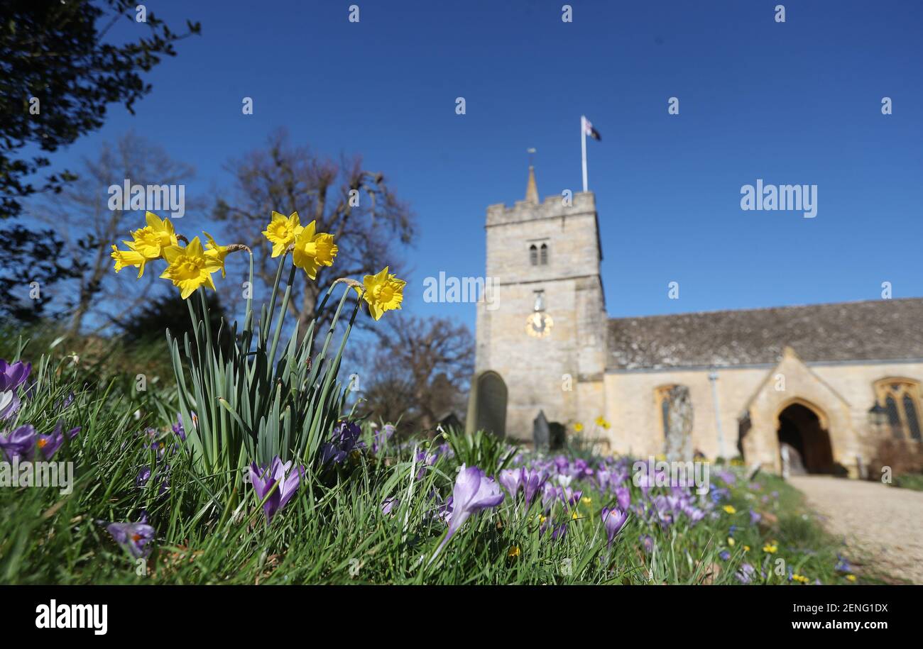 Daffodils and crocuses begin to bloom in the yard of Birlingham Church ...