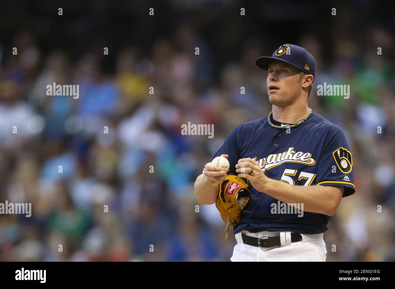 August 13, 2019: Milwaukee Brewers starting pitcher Chase Anderson #57 ...