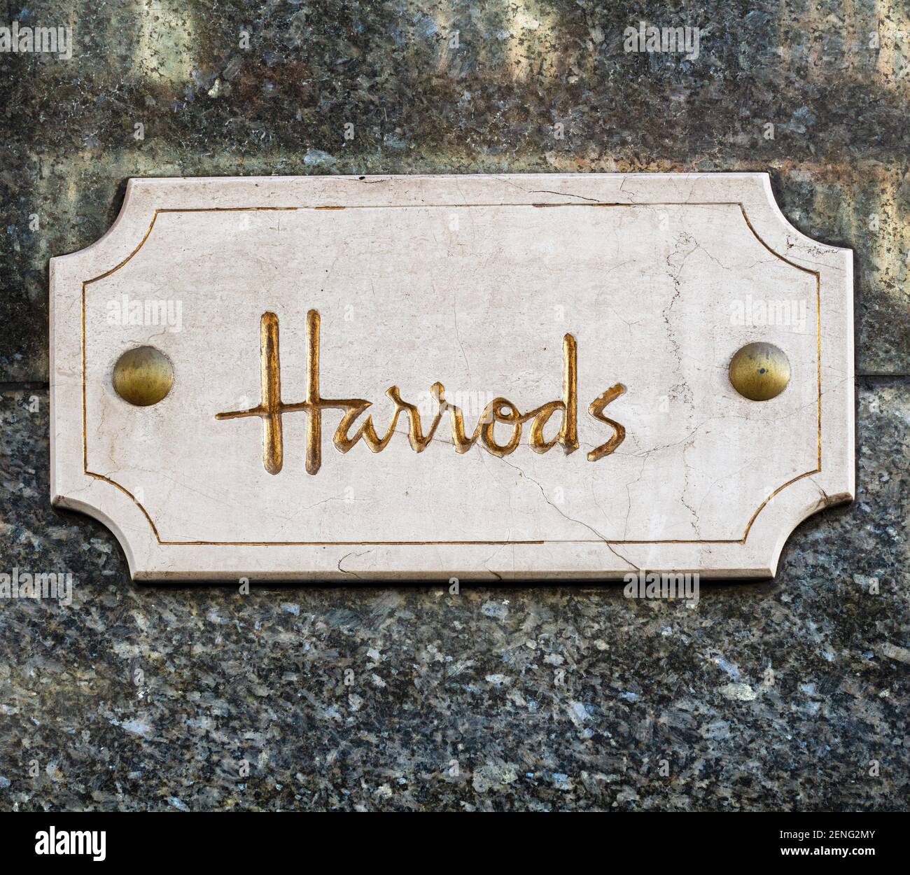 Name plate on front entrance of Harrods; a huge upmarket department ...