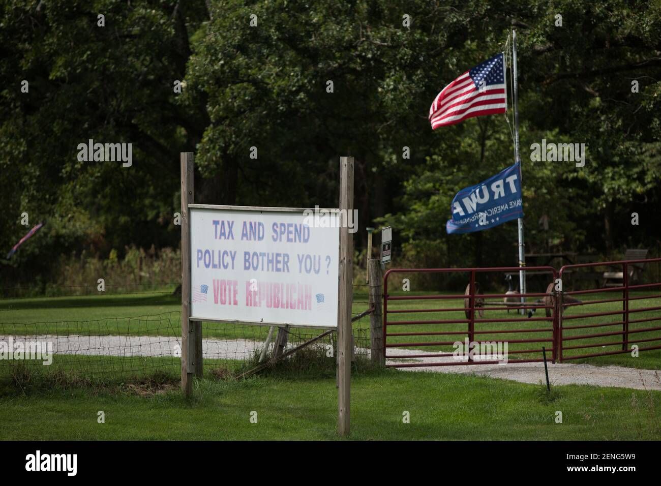 Pro Republican signage and a Trump flag are on display in West Branch ...