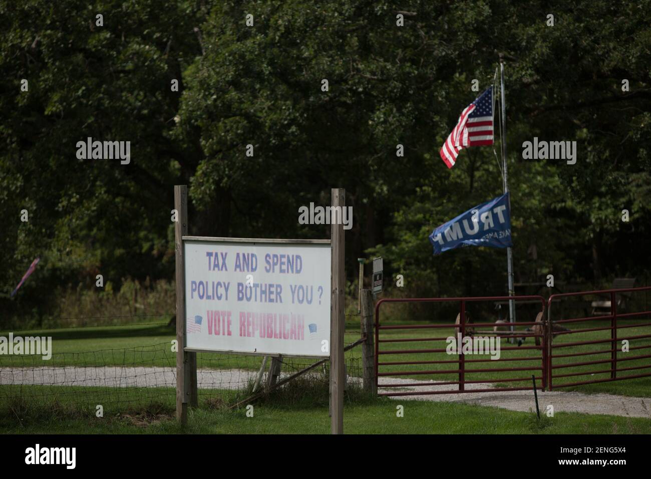 Pro Republican signage and a Trump flag are on display in West Branch ...