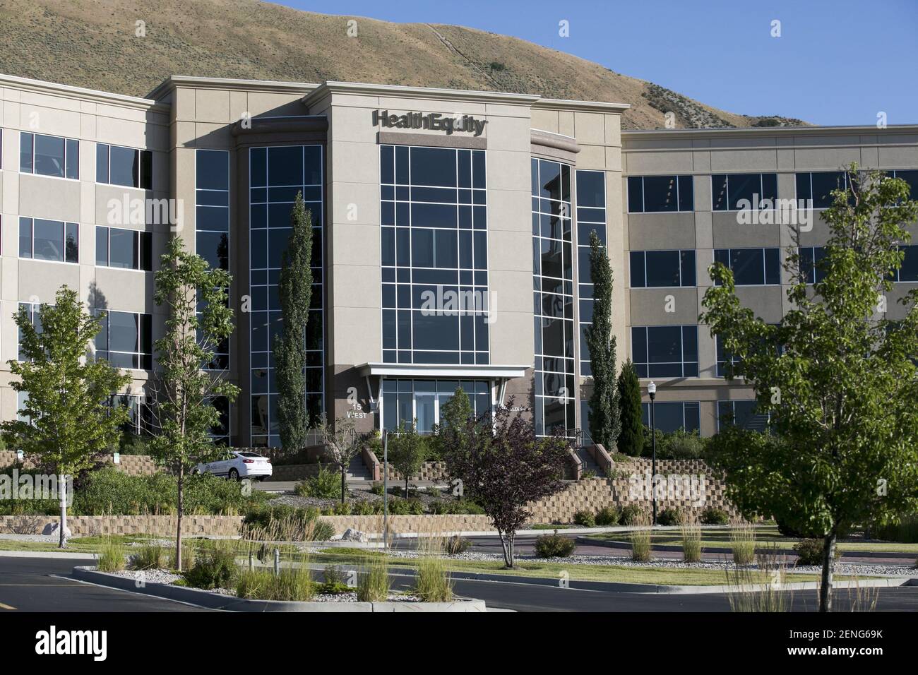 A logo sign outside of the headquarters of HealthEquity, Inc., in ...