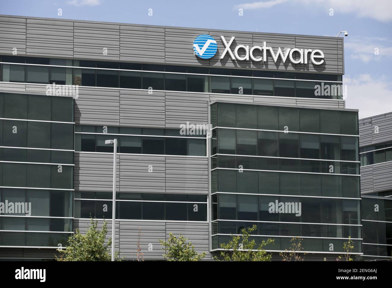 A logo sign outside of the headquarters of Xactware in Lehi, Utah on ...