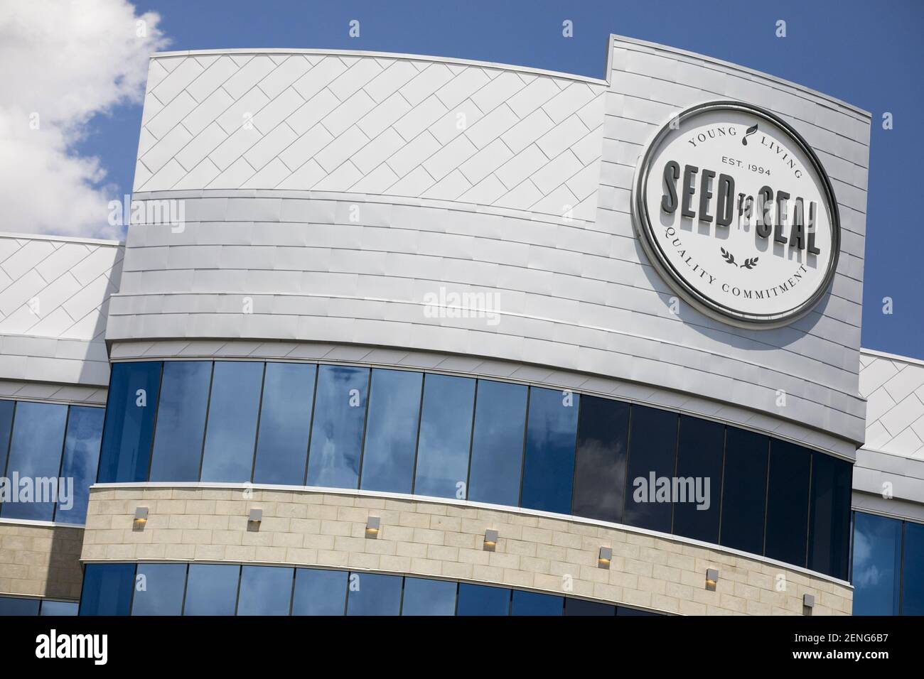 A logo sign outside of the headquarters of Young Living in Lehi, Utah on July 27, 2019. (Photo ...