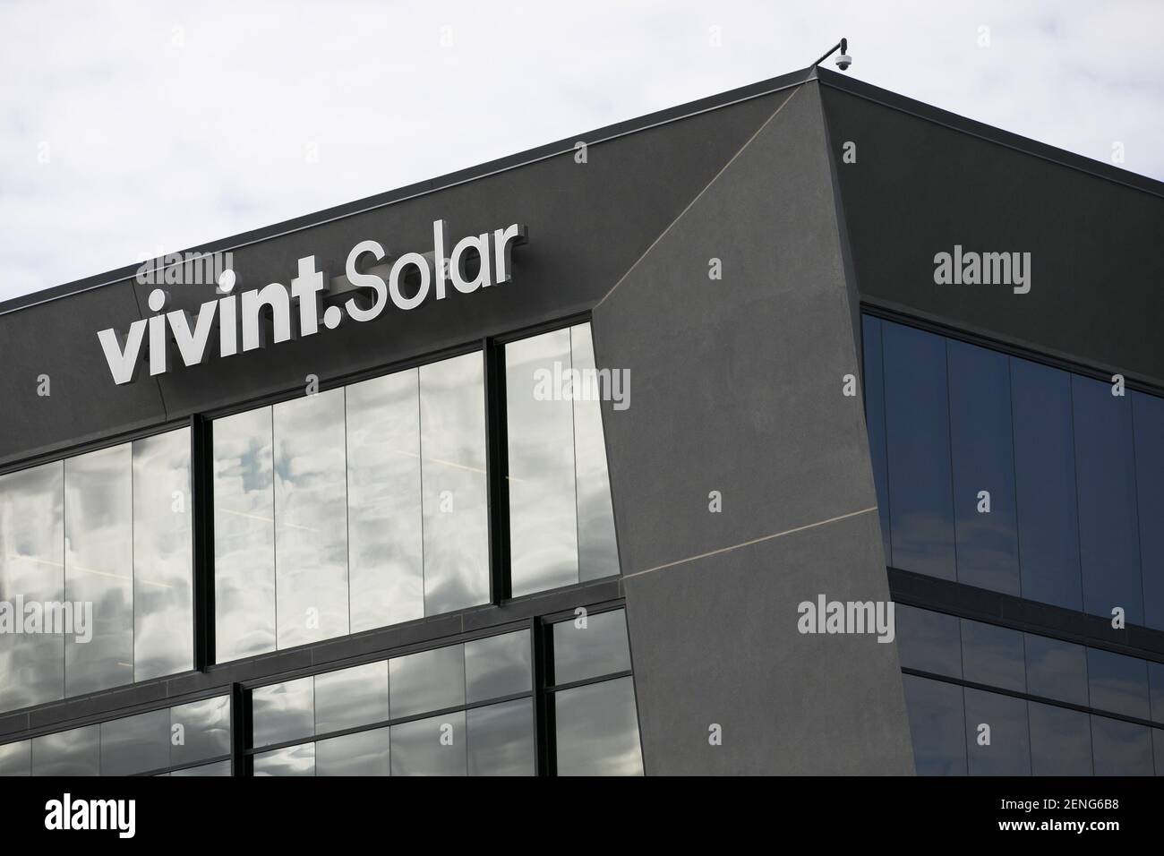 A logo sign outside of a facility occupied by Vivint Solar, Inc., in ...