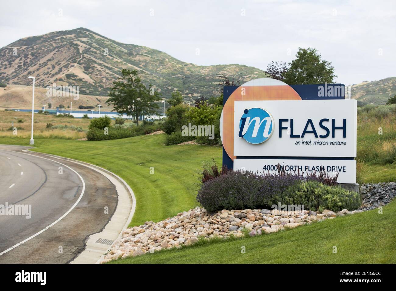 A logo sign outside of the headquarters of IM Flash Technologies in Lehi, Utah on July 27, 2019 ...