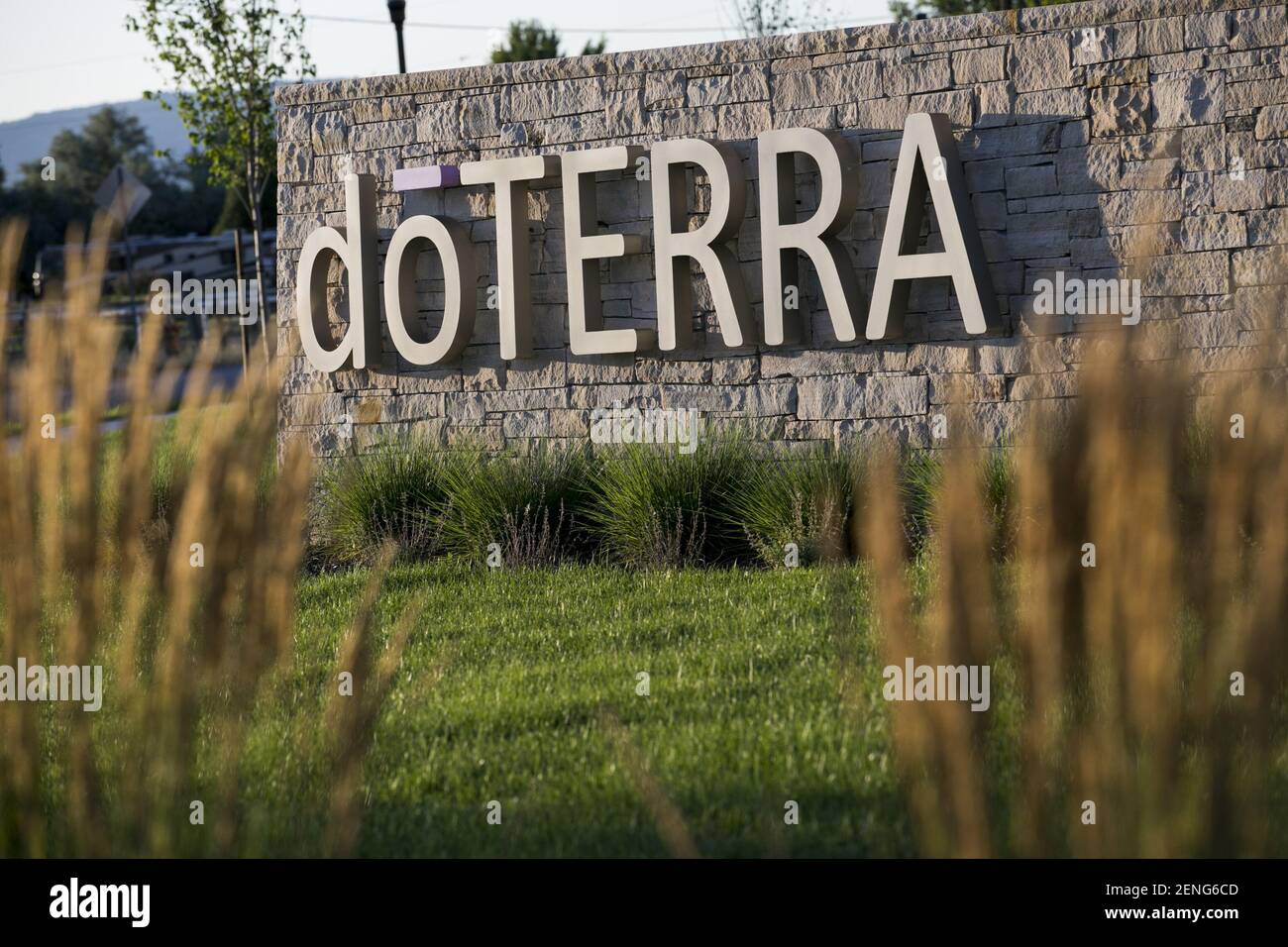 A logo sign outside of the headquarters of doTerra in Pleasant Grove ...