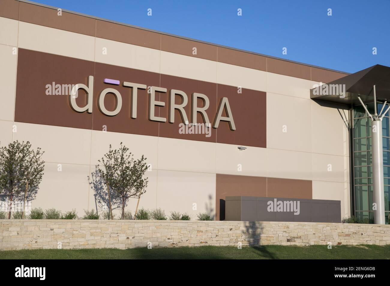 A logo sign outside of the headquarters of doTerra in Pleasant Grove ...