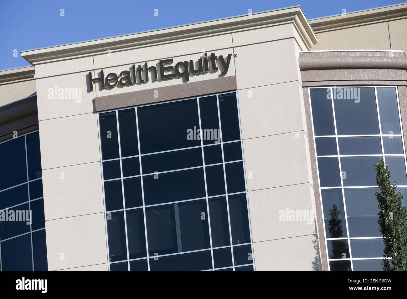 A logo sign outside of the headquarters of HealthEquity, Inc., in ...