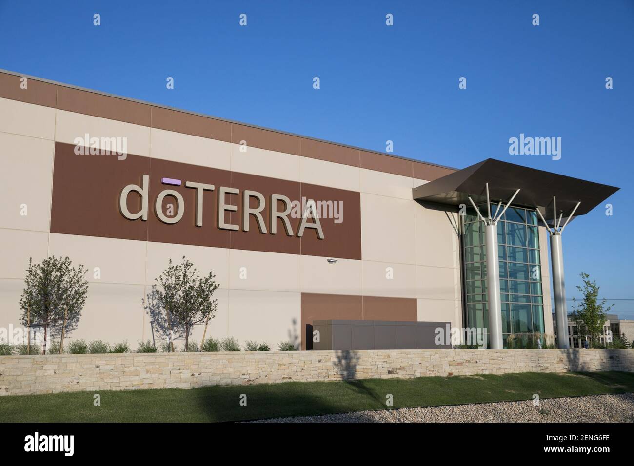 A logo sign outside of the headquarters of doTerra in Pleasant Grove ...