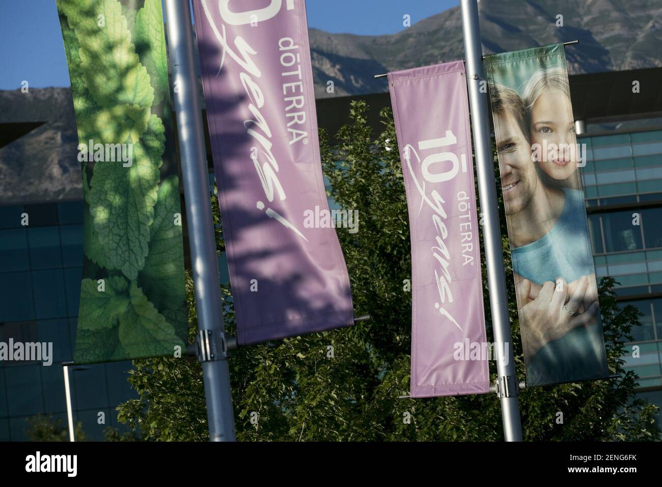 A logo sign outside of the headquarters of doTerra in Pleasant Grove ...