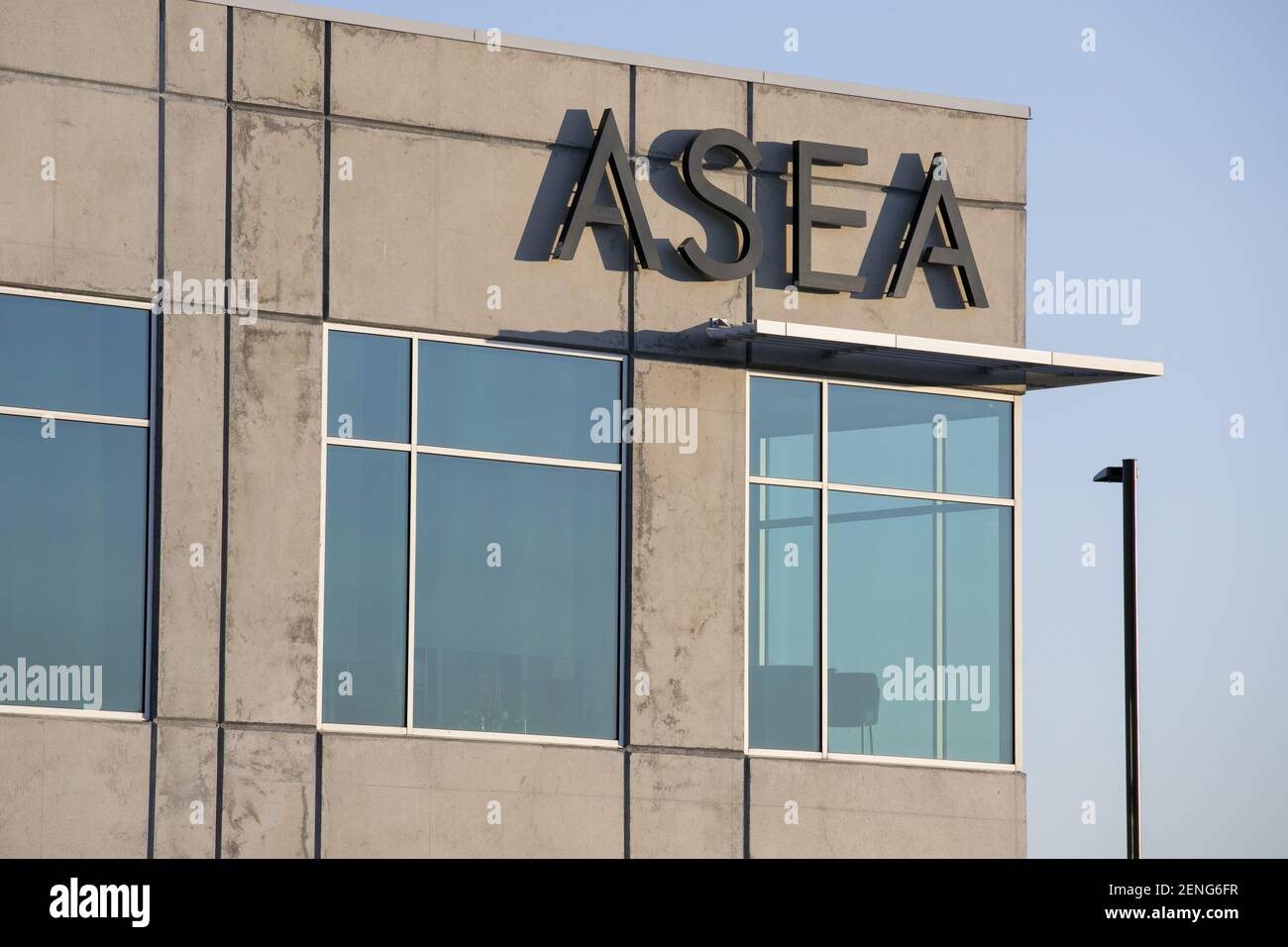 A logo sign outside of the headquarters of ASEA in Pleasant Grove, Utah ...