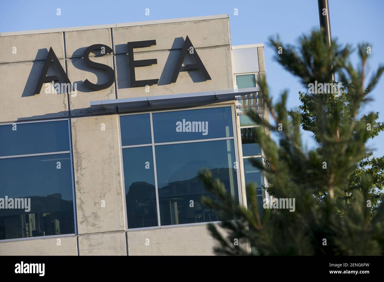 A logo sign outside of the headquarters of ASEA in Pleasant Grove, Utah ...