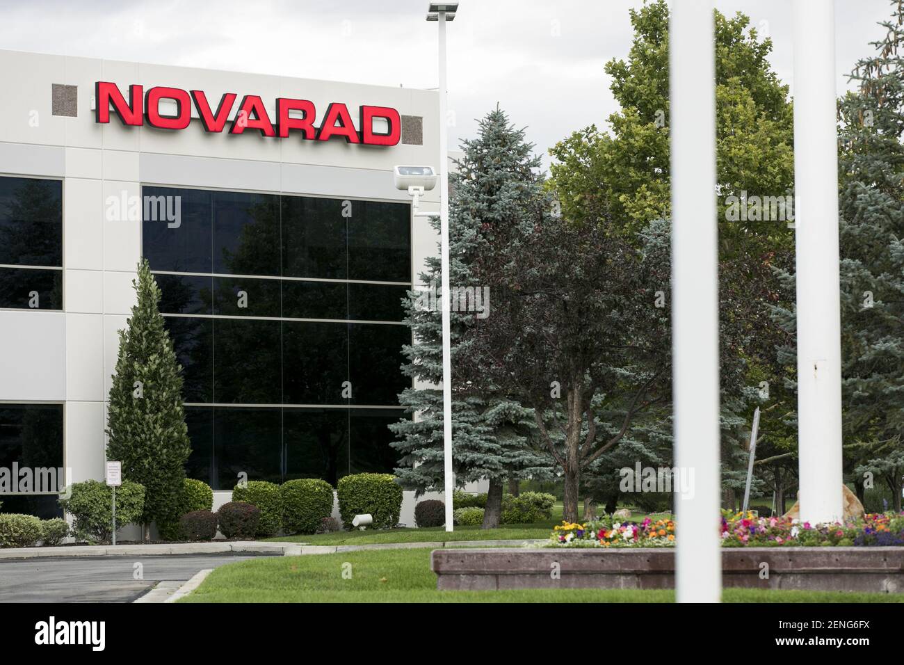 A logo sign outside of the headquarters of Novarad in American Fork ...