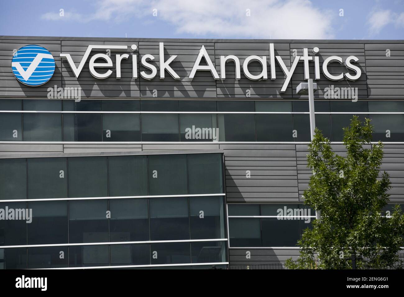 A logo sign outside of the headquarters of Verisk Analytics in Lehi, Utah on July 27, 2019 ...