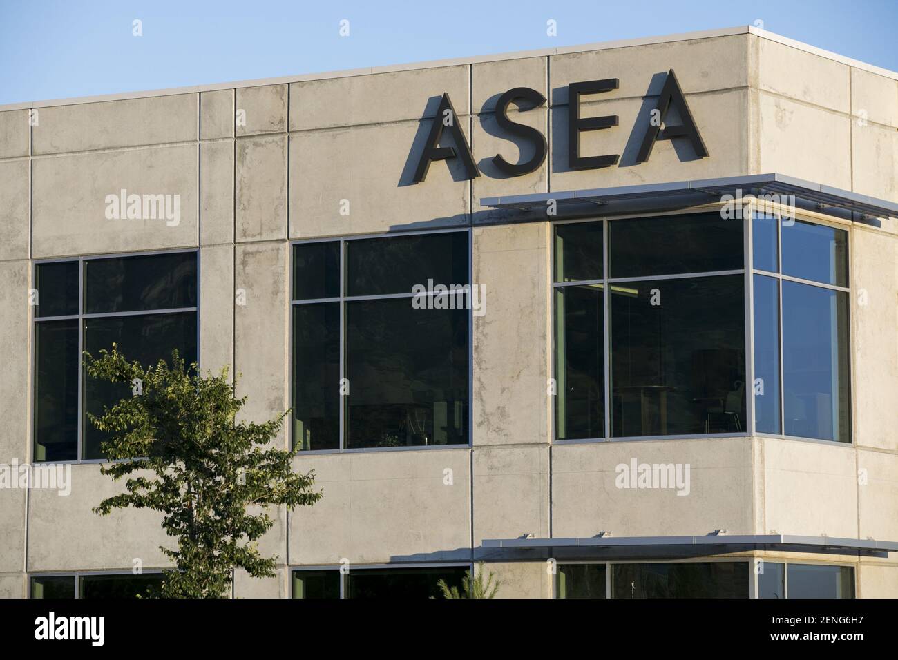 A logo sign outside of the headquarters of ASEA in Pleasant Grove, Utah ...