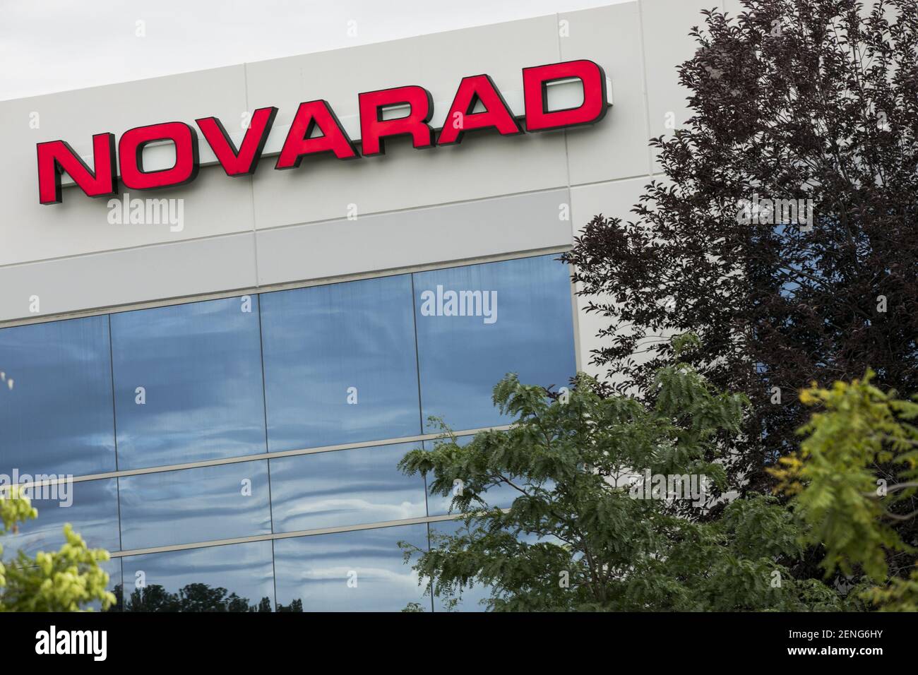 A logo sign outside of the headquarters of Novarad in American Fork ...
