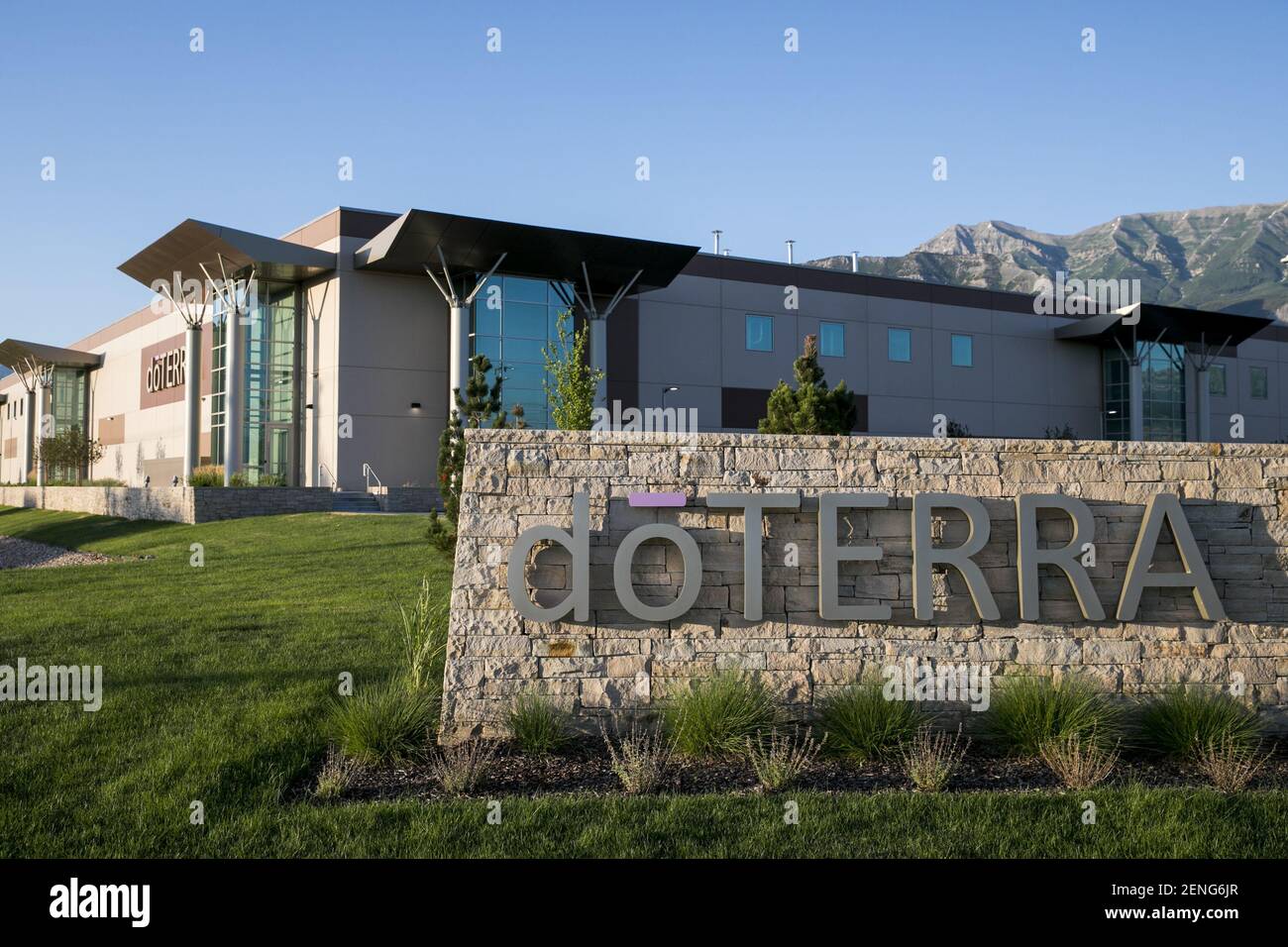 A logo sign outside of the headquarters of doTerra in Pleasant Grove ...