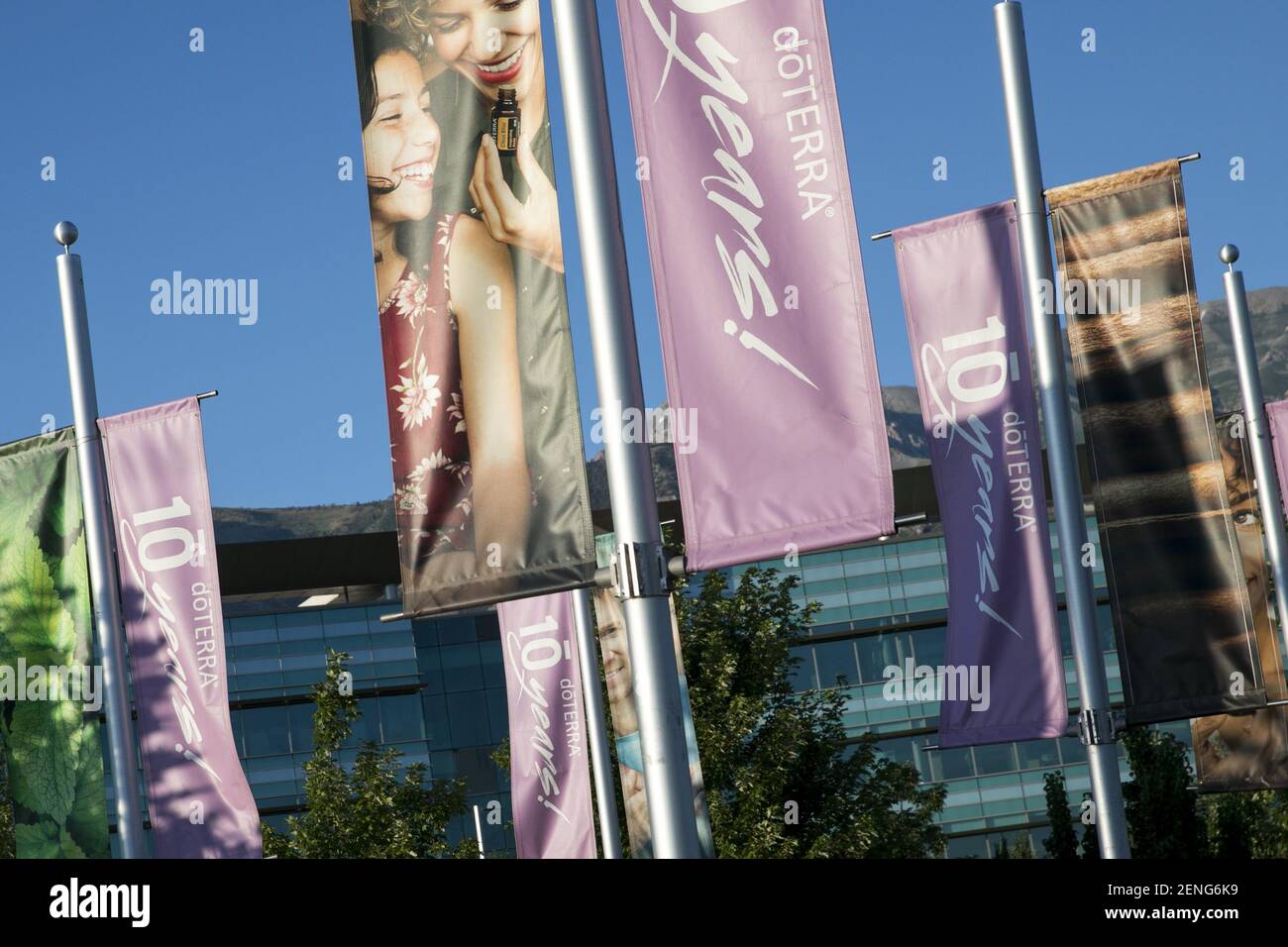 A logo sign outside of the headquarters of doTerra in Pleasant Grove ...
