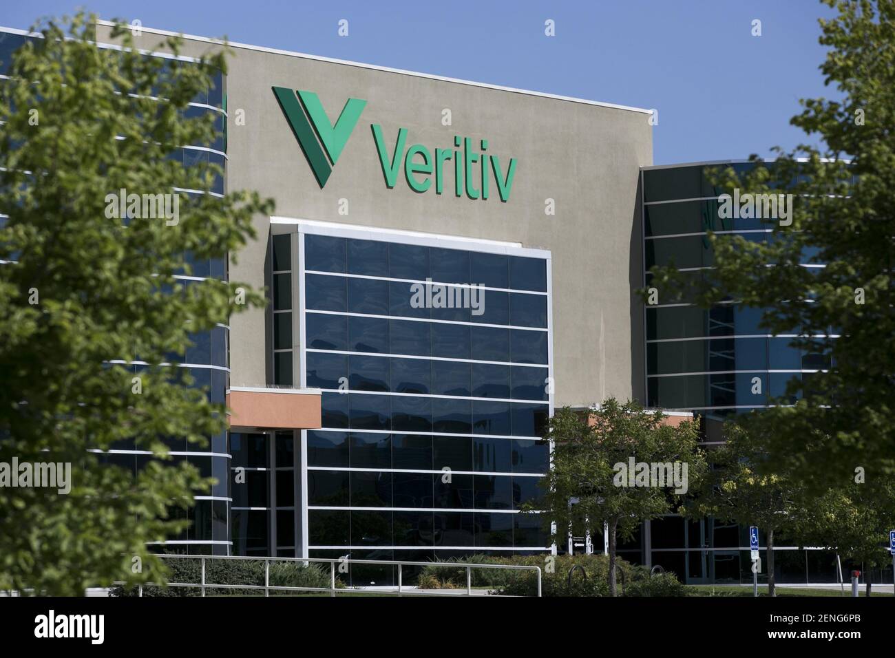 A logo sign outside of a facility occupied by the Veritiv Corporation ...