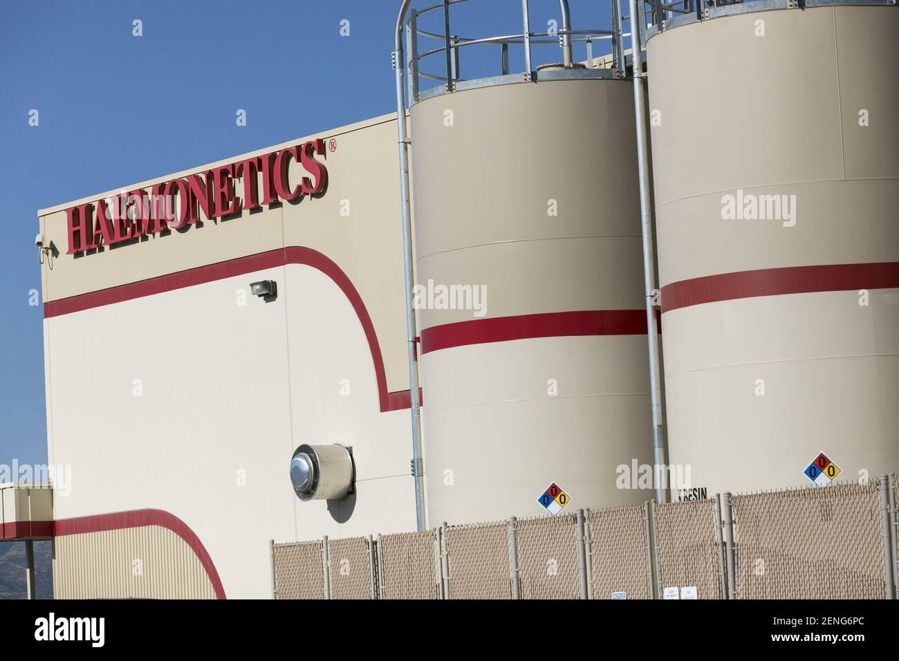 A logo sign outside of a facility occupied by the Haemonetics ...