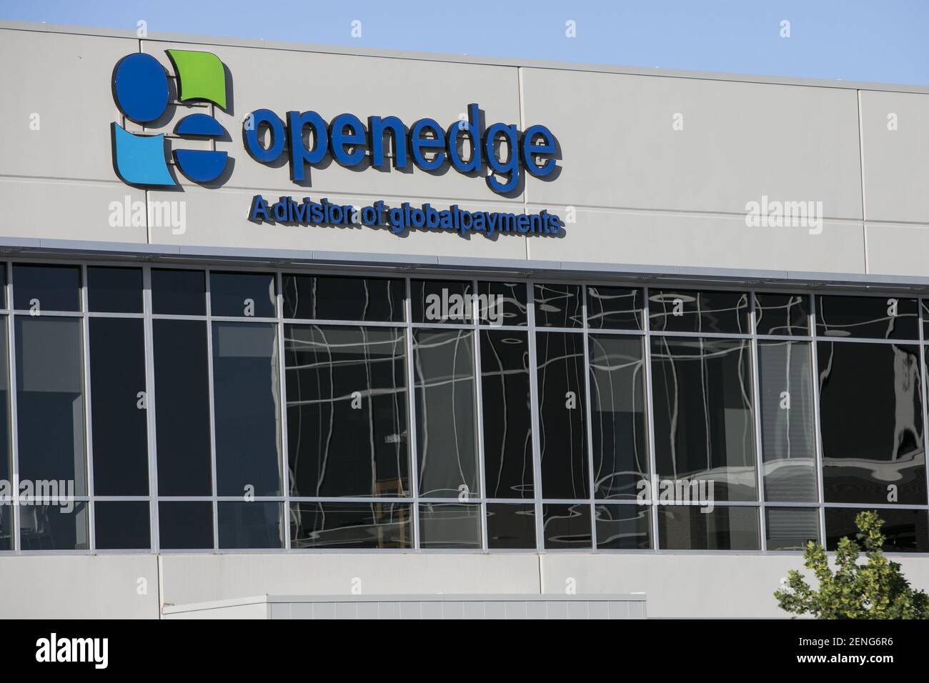 A logo sign outside of the headquarters of OpenEdge Inc., in Lindon ...