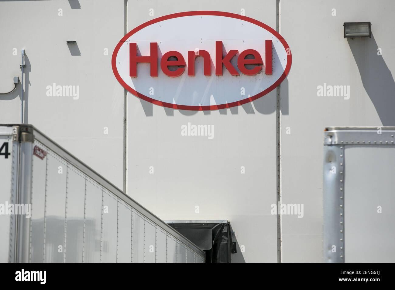 A logo sign outside of a facility occupied by Henkel AG & Company in ...