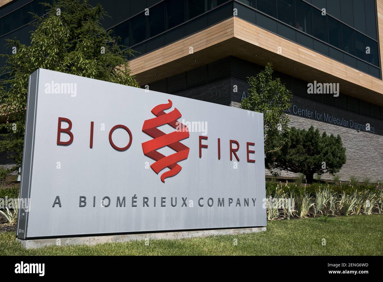 A logo sign outside of the headquarters of BioFire Diagnostics in Salt ...