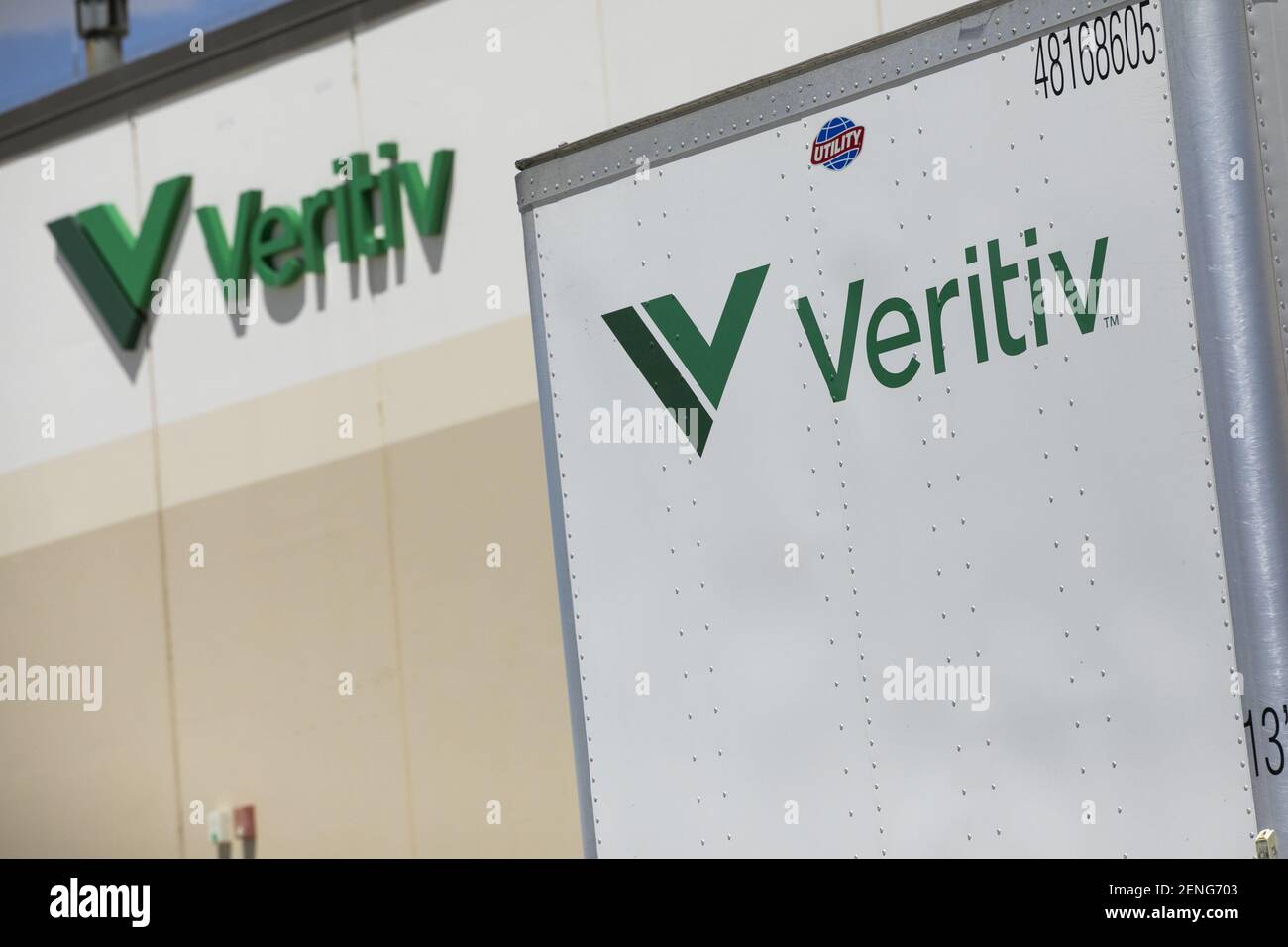 A logo sign outside of a facility occupied by the Veritiv Corporation ...