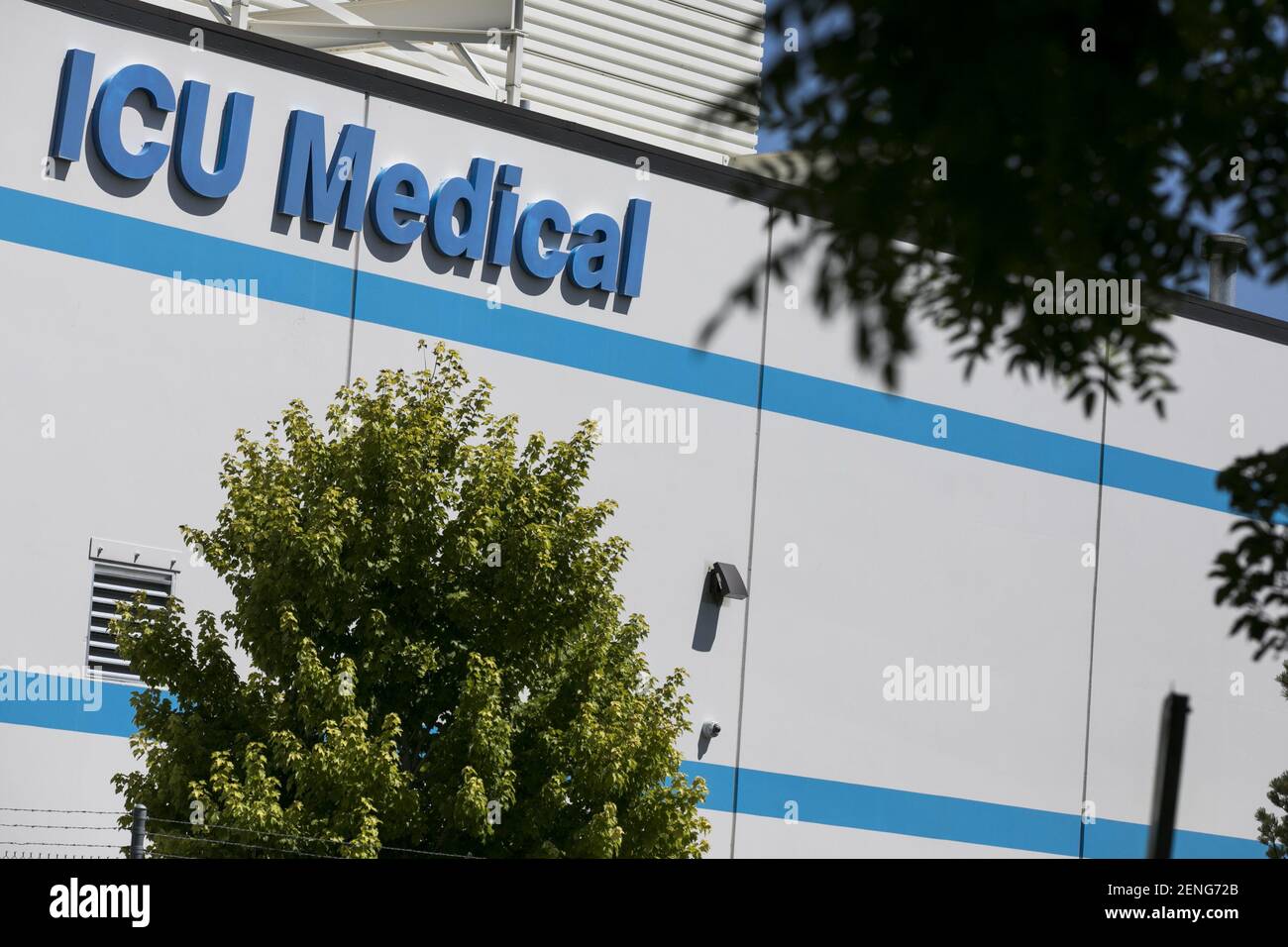 A logo sign outside of a facility occupied by ICU Medical in Salt Lake ...