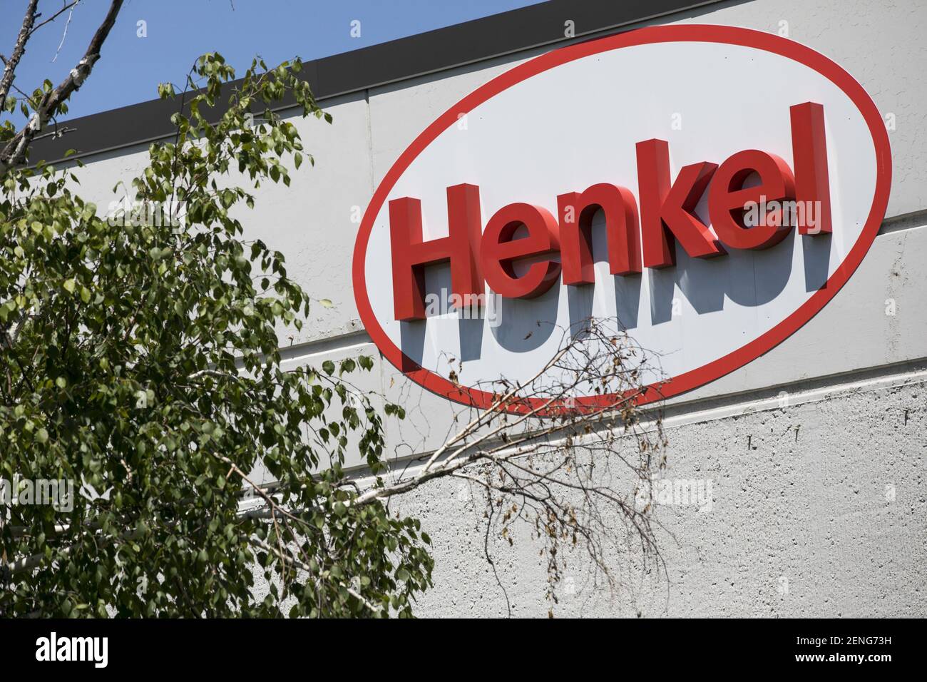 A logo sign outside of a facility occupied by Henkel AG & Company in ...