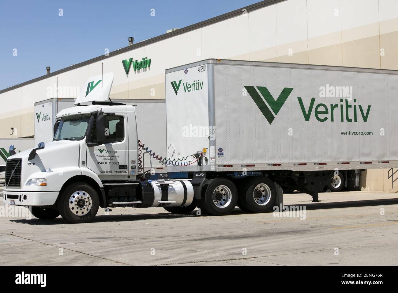 A logo sign outside of a facility occupied by the Veritiv Corporation ...