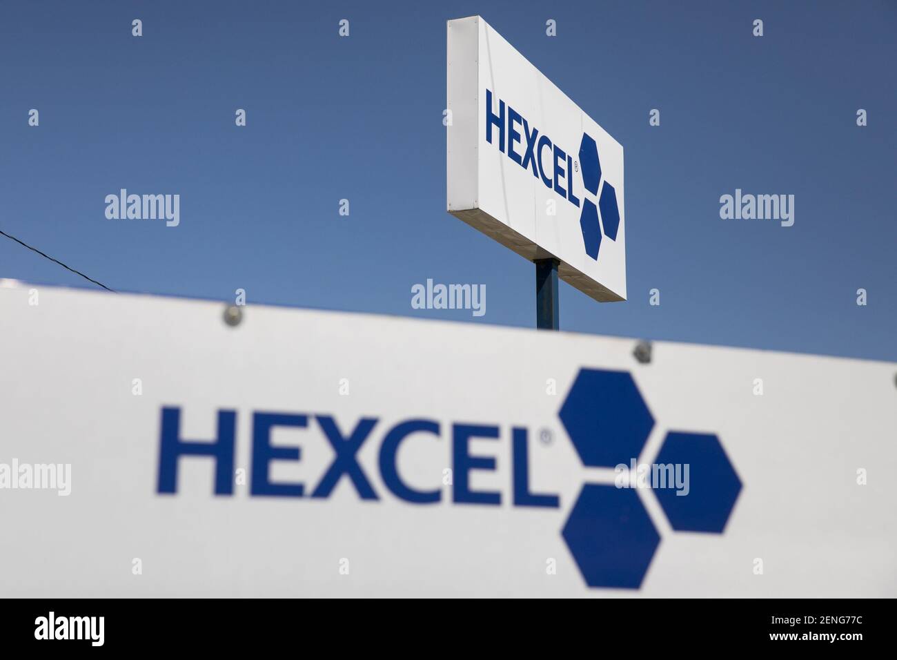 A logo sign outside of a facility occupied by the Hexcel Corporation in ...