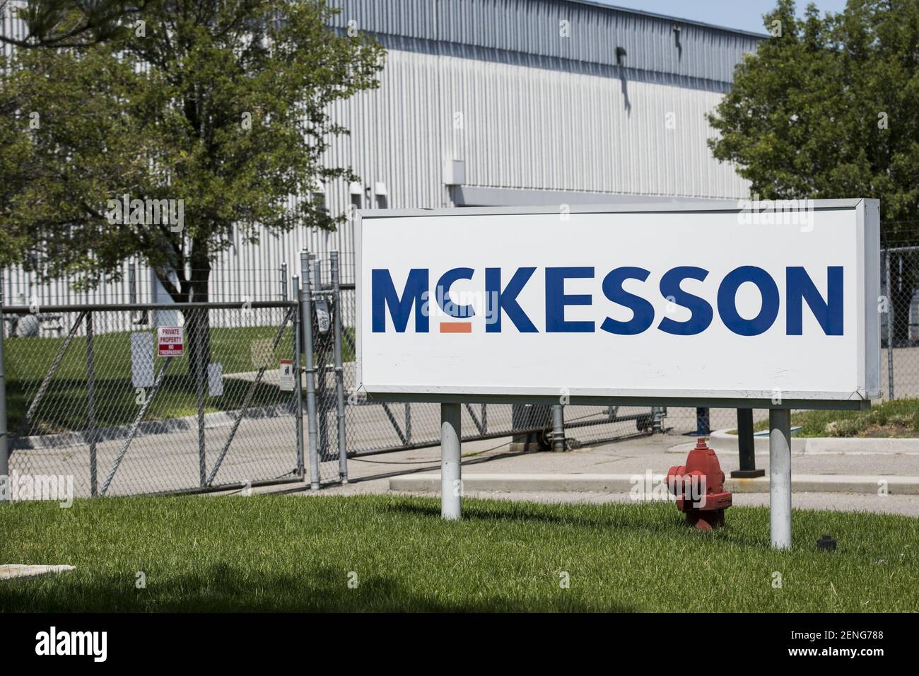 A logo sign outside of a facility occupied by the McKesson Corporation ...