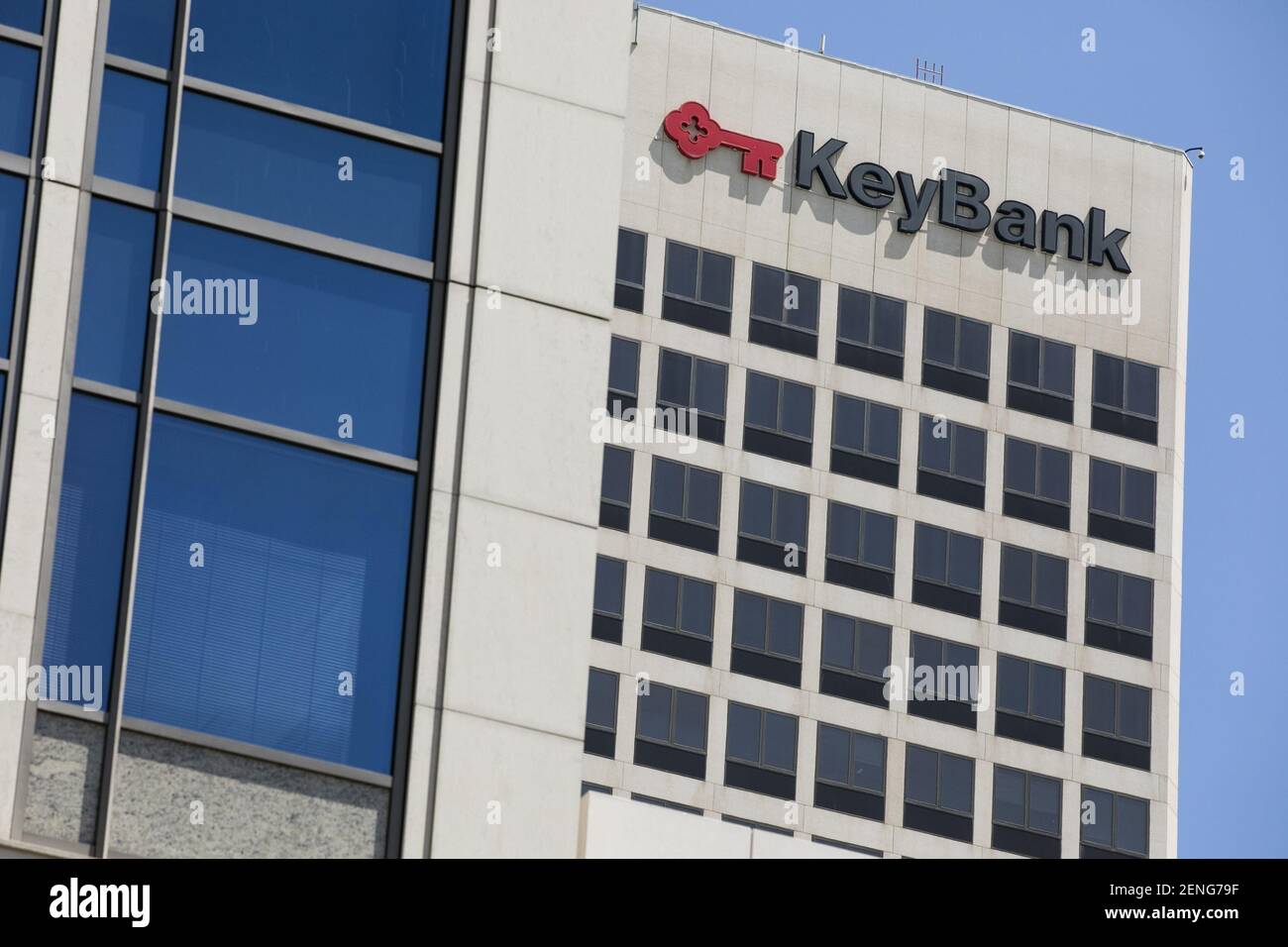 A logo sign outside of a facility occupied by KeyBank in Salt Lake City ...