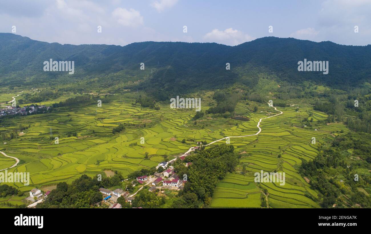 Anhui,CHINA-Aerial photo shows the autumn countryside in Yunling town ...