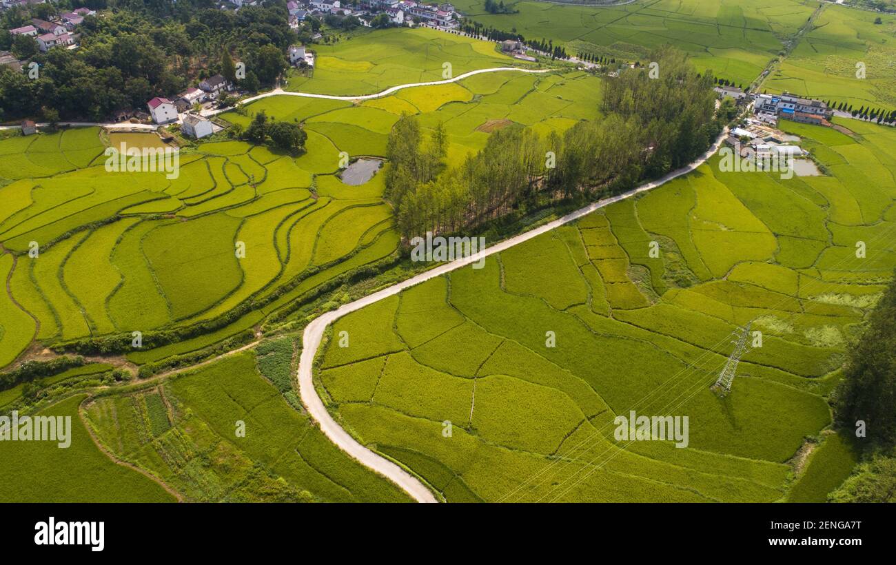 Anhui,CHINA-Aerial photo shows the autumn countryside in Yunling town ...