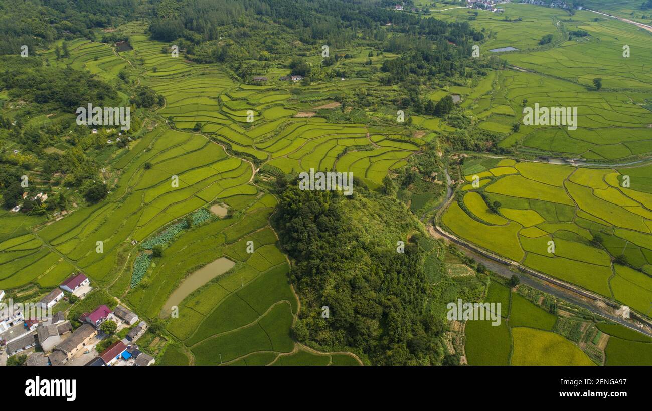 Anhui,CHINA-Aerial photo shows the autumn countryside in Yunling town ...