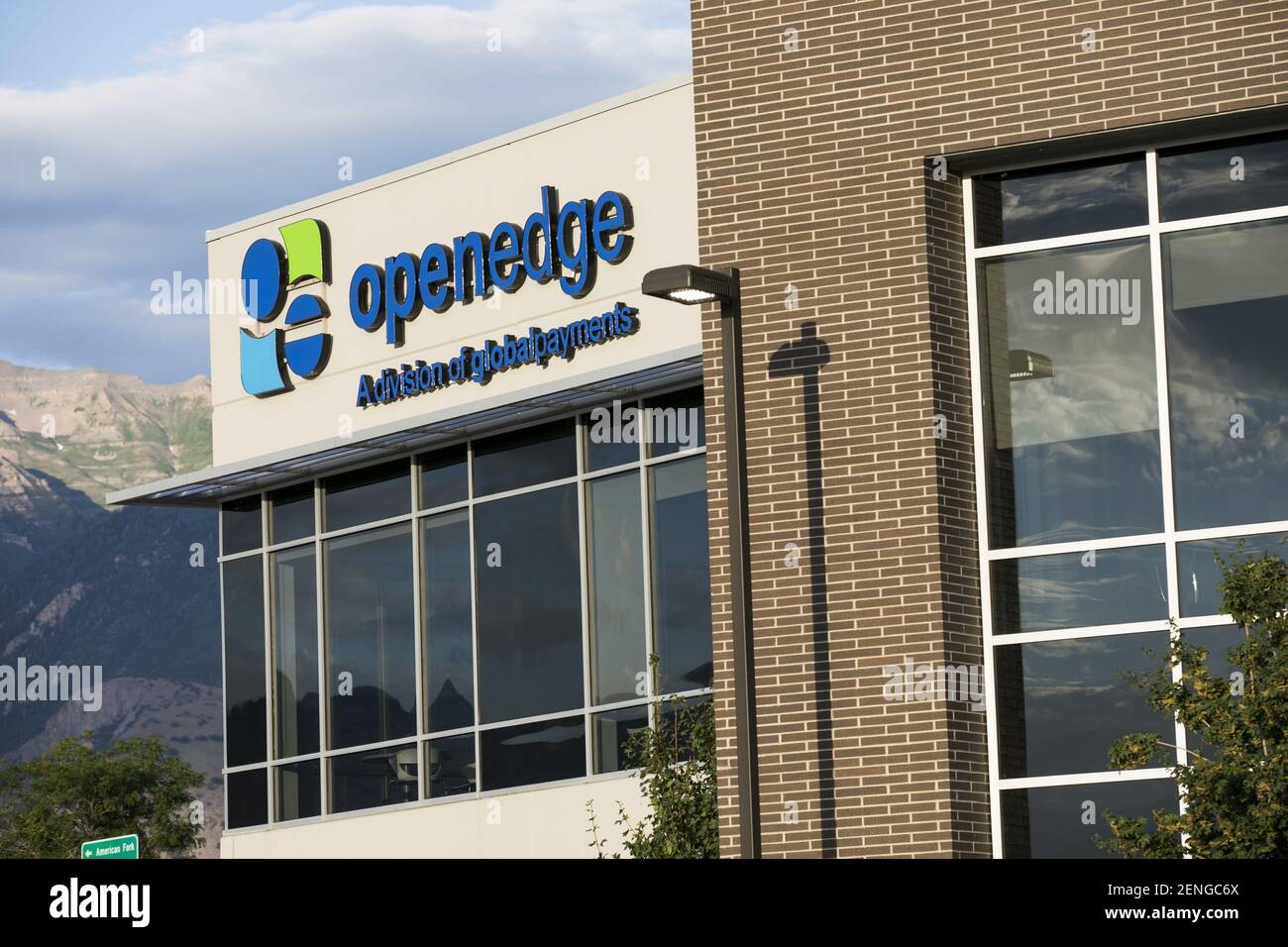 A logo sign outside of the headquarters of OpenEdge Inc., in Lindon ...
