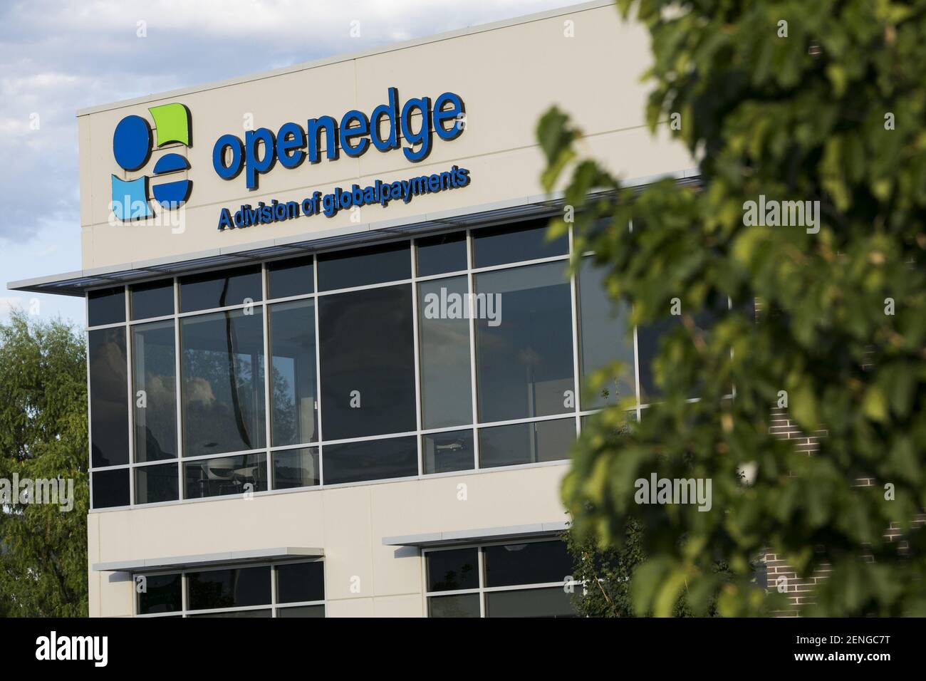 A logo sign outside of the headquarters of OpenEdge Inc., in Lindon ...