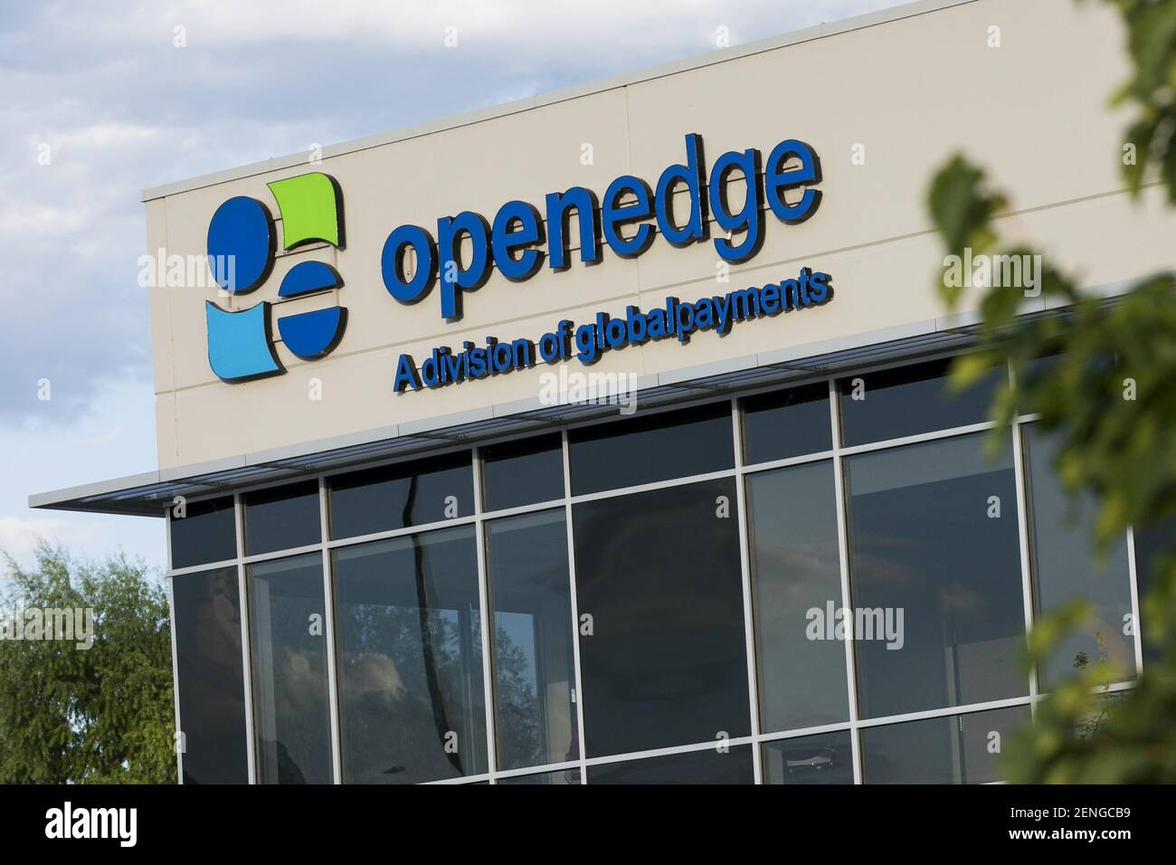 A logo sign outside of the headquarters of OpenEdge Inc., in Lindon ...