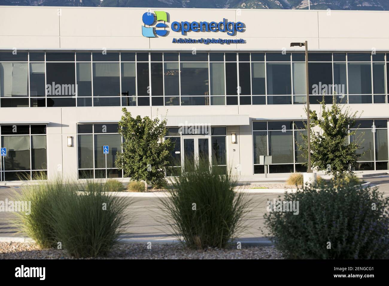 A logo sign outside of the headquarters of OpenEdge Inc., in Lindon ...