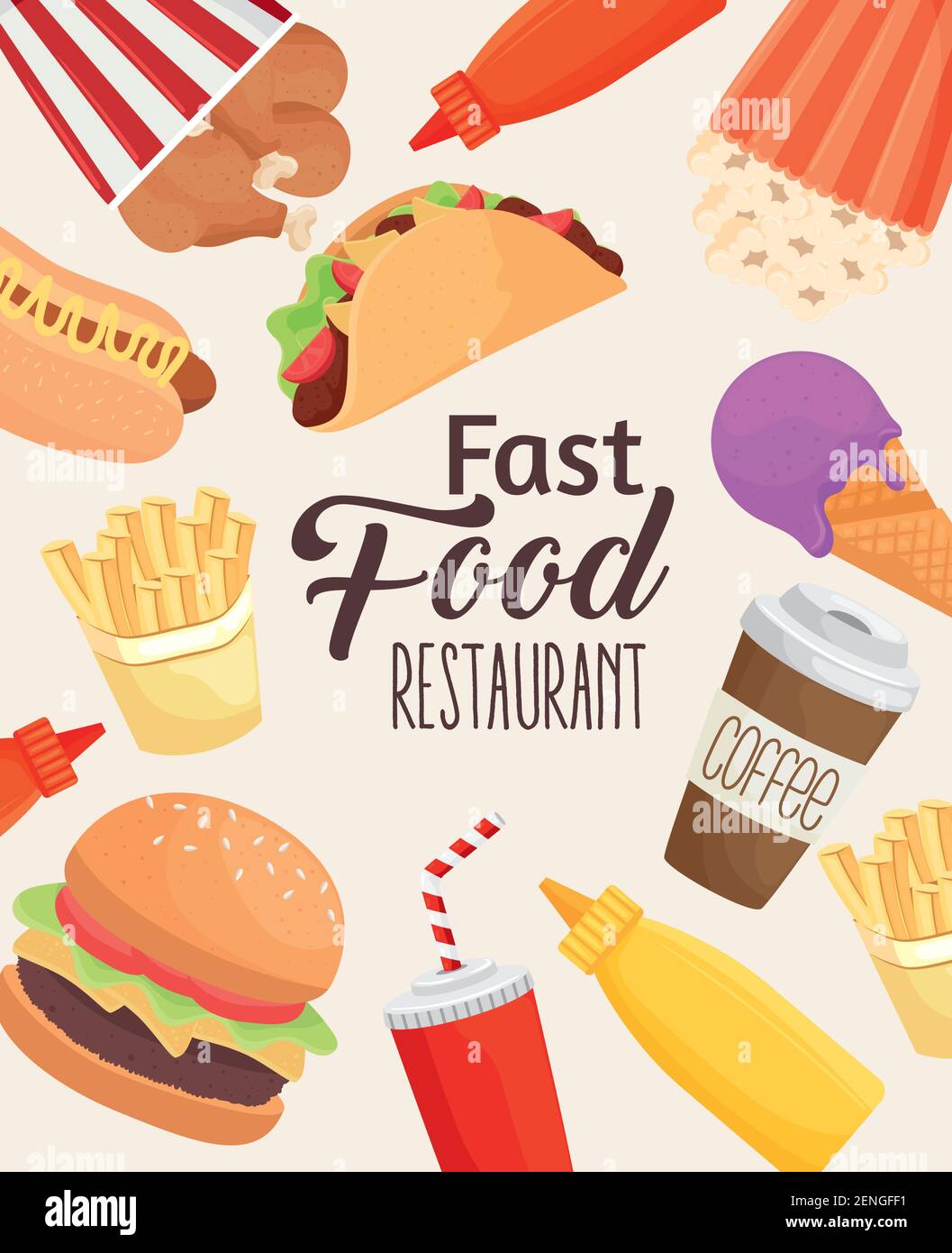 fast food lettering with set icons pattern Stock Vector Image & Art - Alamy