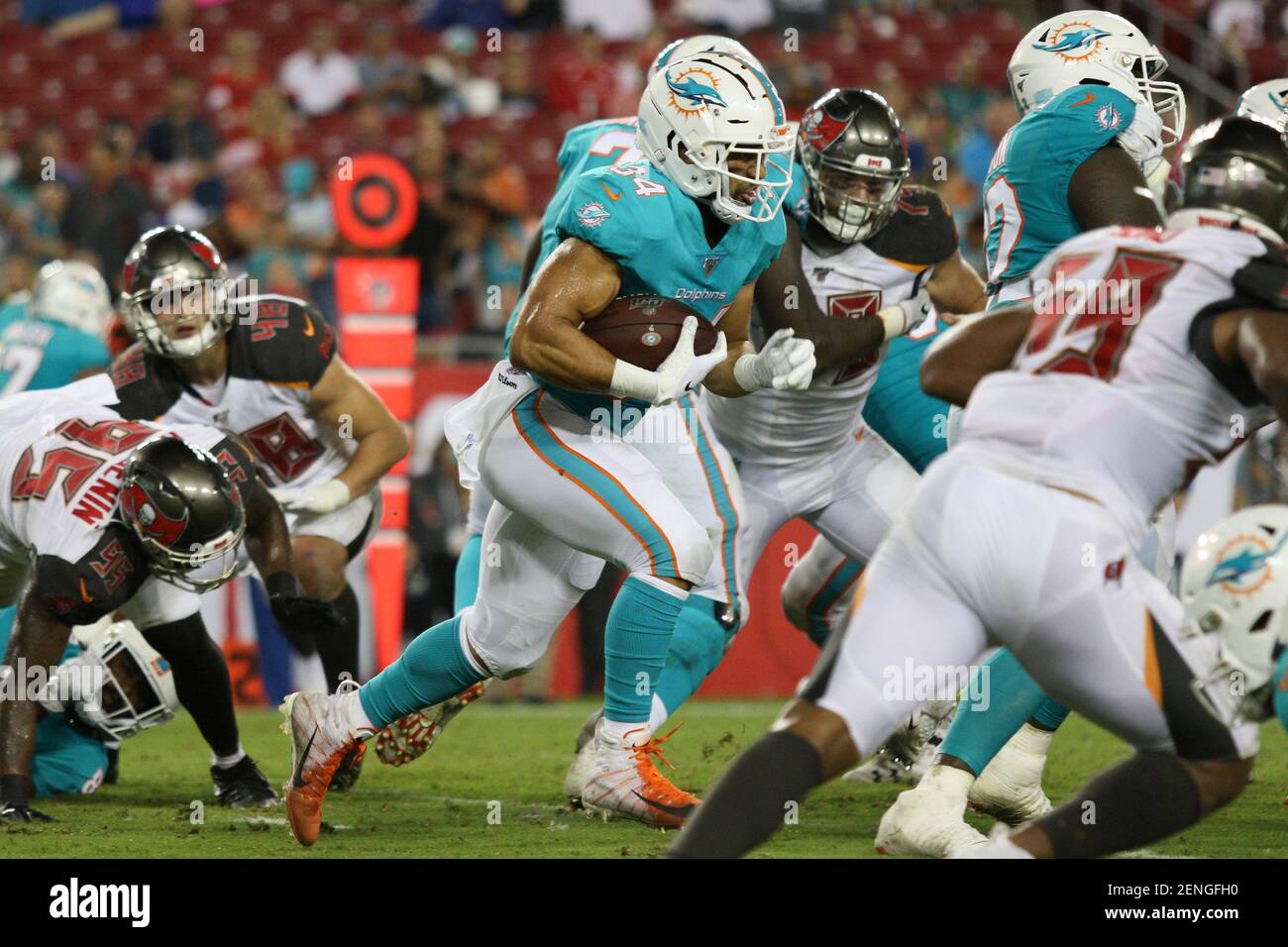 August 16, 2019: Miami Dolphins running back Kenneth Farrow (34) runs ...