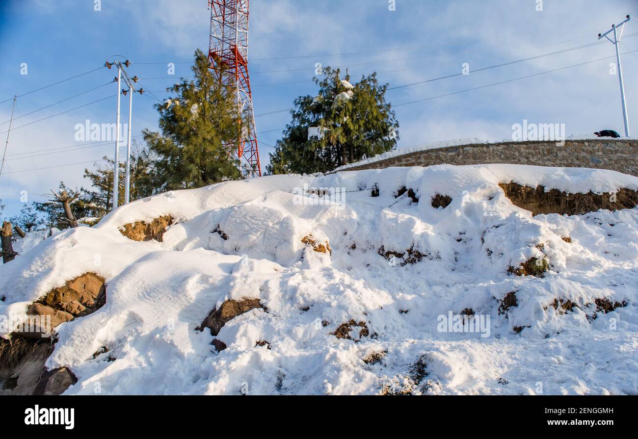 Nathatop and Patnitop cities of Jammu and its park covered with white ...