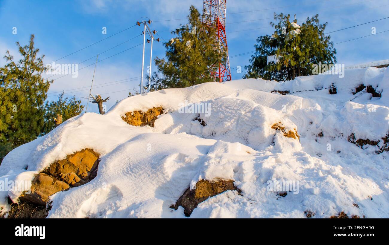 Nathatop and Patnitop cities of Jammu and its park covered with white ...
