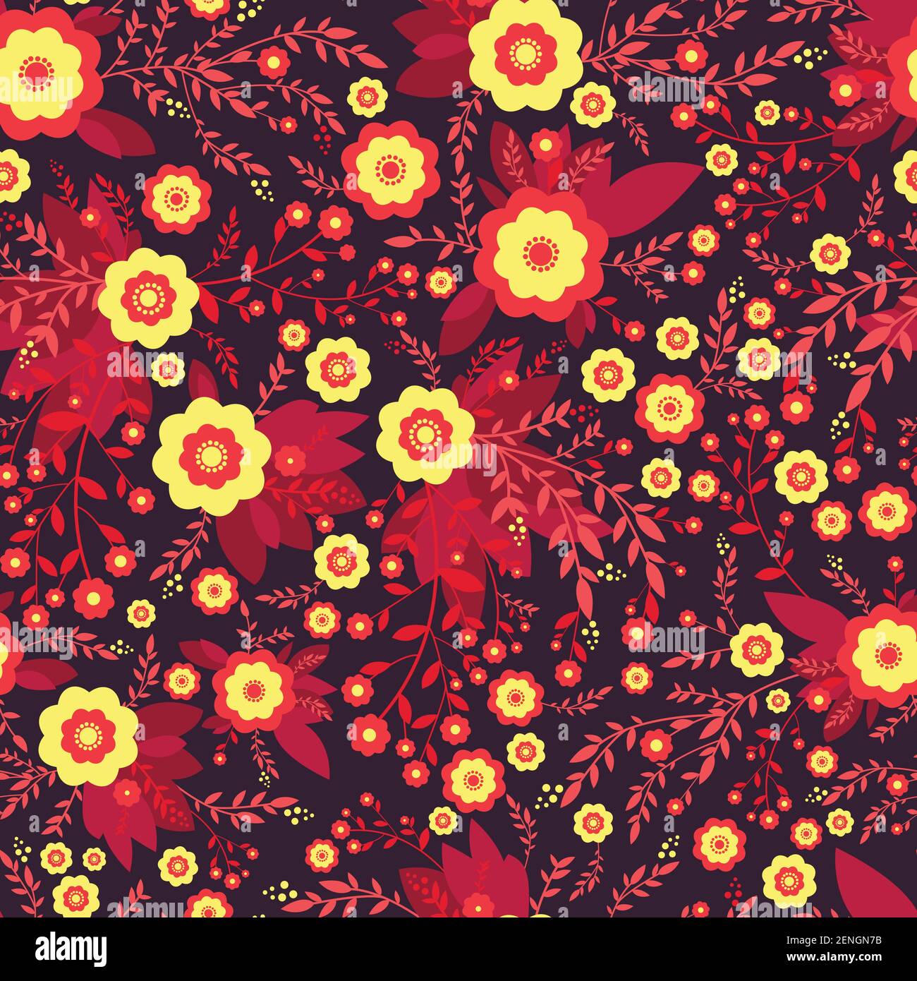 Bright seamless texture of abstract autumn wild flowers in yellow, red ...