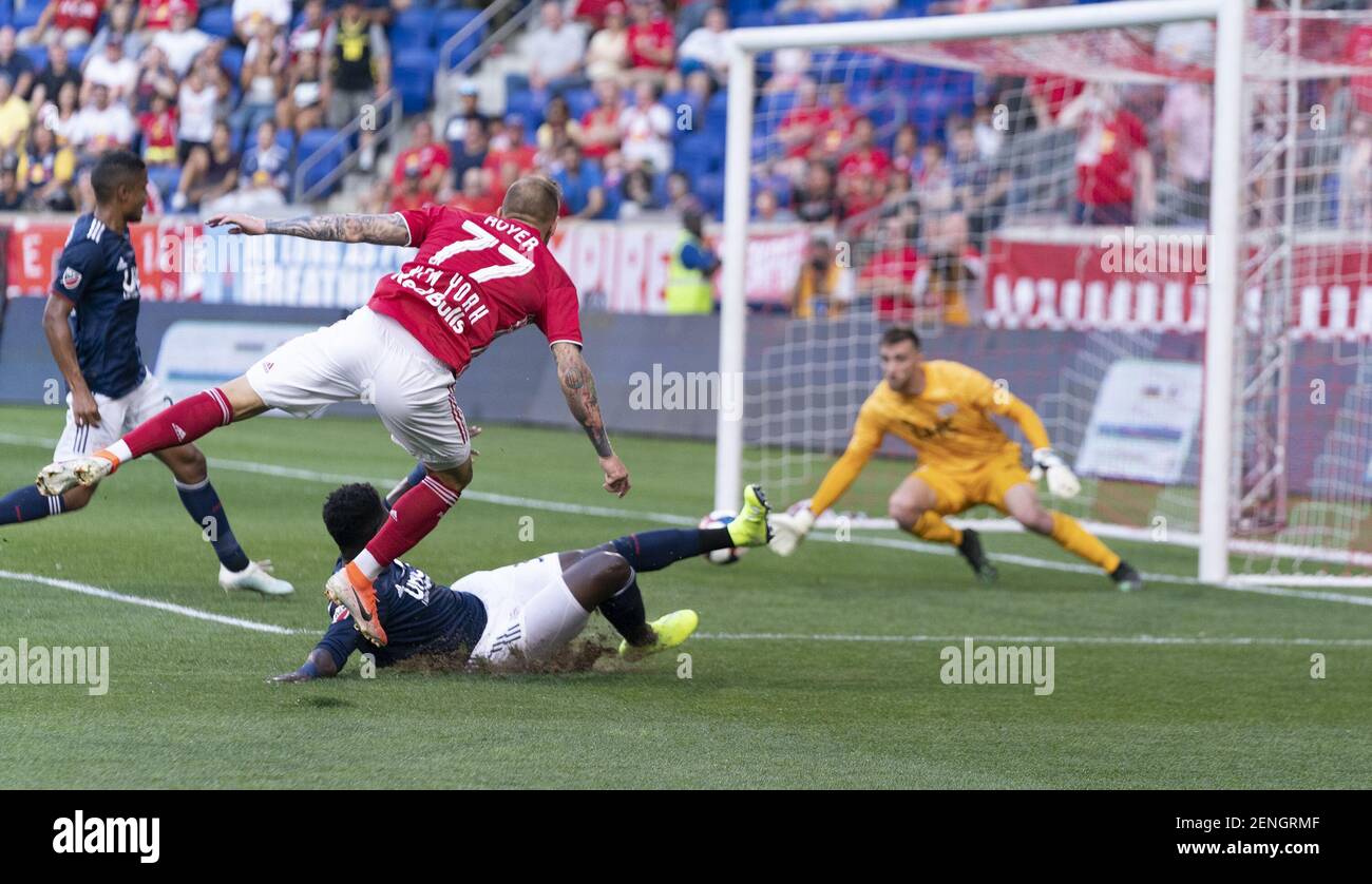 Daniel Royer (77) of Red Bulls shoots on goal during regular MLS game ...
