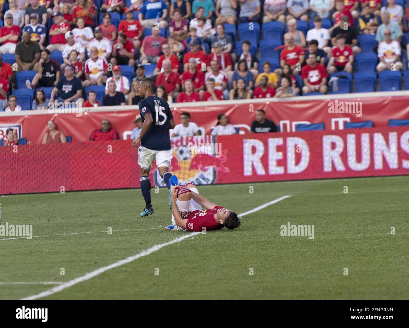 Brian White (42) of Red Bulls injured during regular MLS game against ...